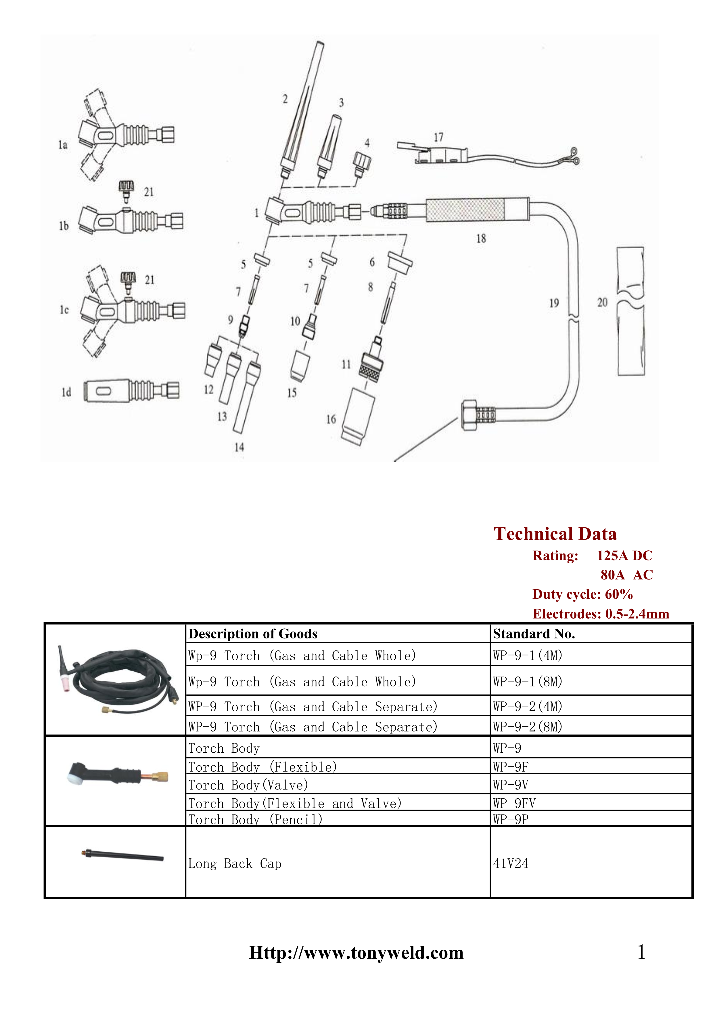 TIG 9 Torch Bodies Air Cooled & Torch Handles WP9